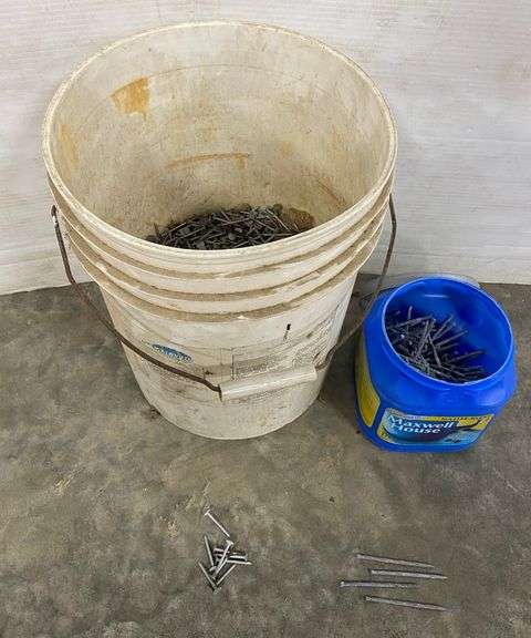 5-Gallon buckets with nails, Coffee can with galvanized spiral finish ...