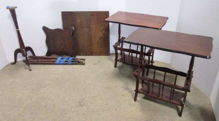 (2) Older magazine rack end tables, and a wood table base, good ...