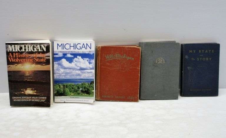 (5) Michigan History books, some older, hardcover and soft cover ...