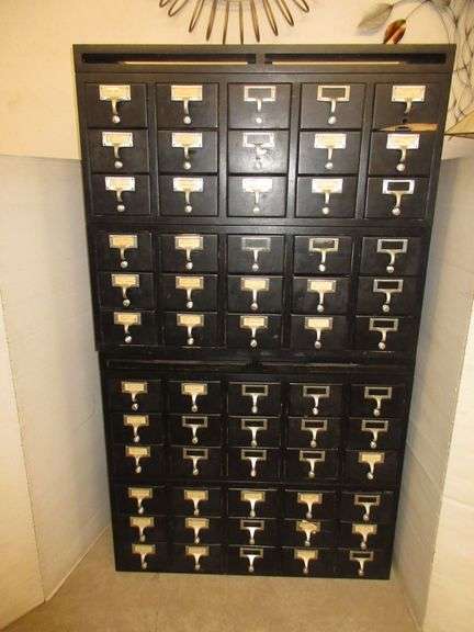(2) Sections of library card files, 30 complete drawers each cabinet ...