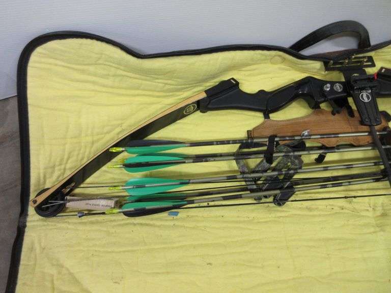 Left handed Darton SL50 compound bow, with case, arrows, field and ...