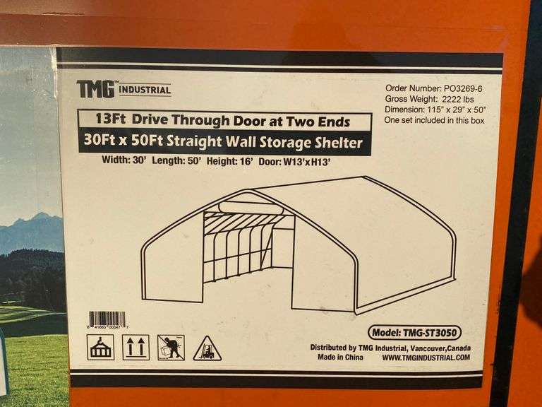 30' x 50' Straight wall storage shelter with 13' drive-through door at ...