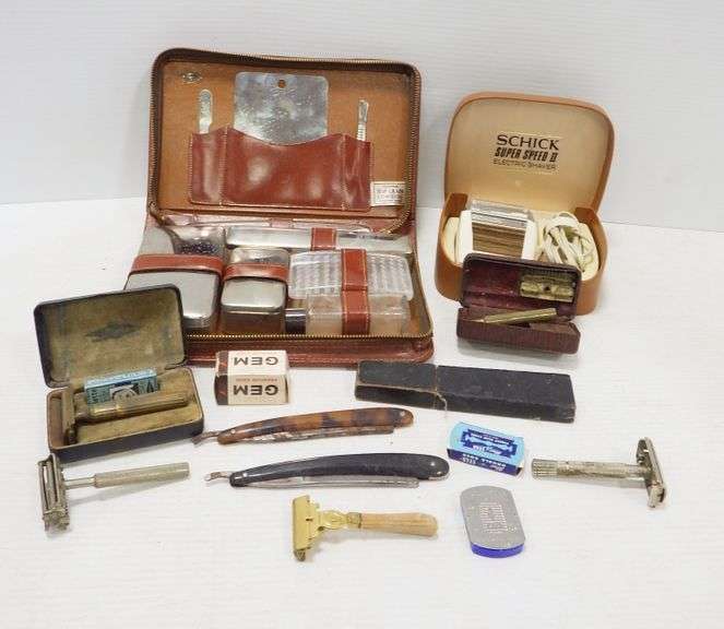 Antique shaving collection, includes: Shave kit, looks complete; Schick ...
