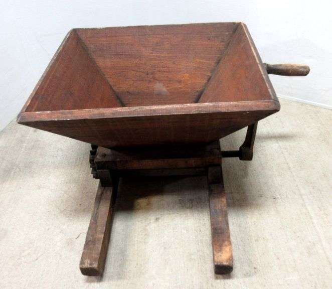 Antique fruit grinder, spring loaded blades/grinder, cast iron and wood ...