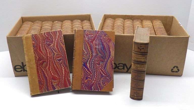 (15) Volume antique encyclopedias, from the 1880's, leather bound books ...