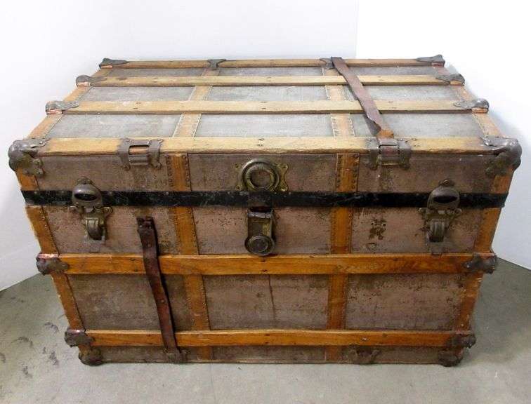 Antique John B. Duguid wall trunk with insert, 22 1/2"W x 19 1/2"D x 34 ...