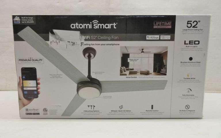 New, Atomi 52" Smart LED WiFi Ceiling Fan - Albrecht Auction Service