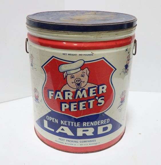 Farmer Peet's 20 lbs. Lard Container, has wear - Albrecht Auction Service