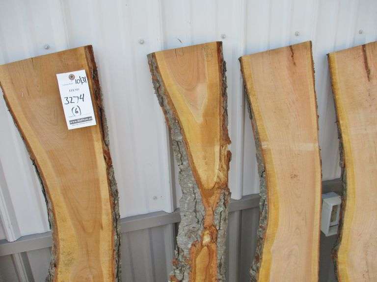 (6) Cherry boards, Live Edge, Rough Sawn, various widths x 1"Thick x 55 ...
