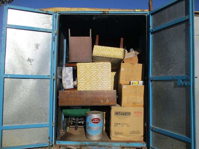 Contents of Bin on the Left, includes: Chairs, Sweetex Shortening tin ...