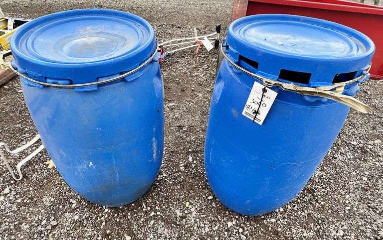 (2) Blue barrels with locking lids, clean, no chemicals, good rain ...