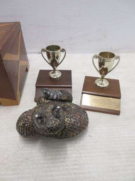 (3) Deadly snakes coiled, and (6) Small metal trophy cups, 3 1/2"H ...
