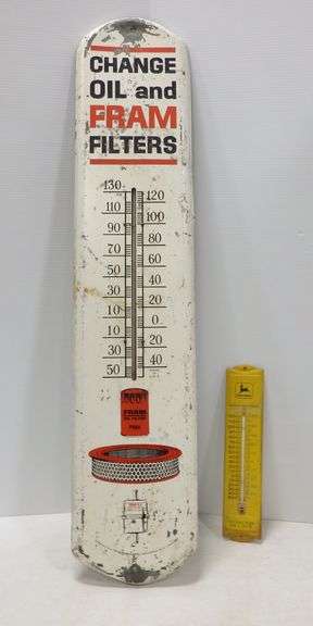 Fram Outdoor Thermometer , 8"W x 40"H; John Deere Thermometer, 3"W x 13 ...