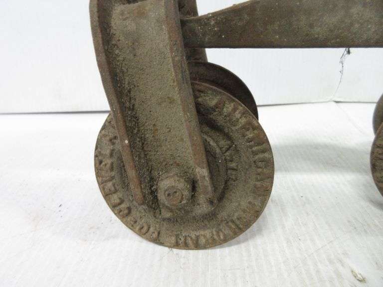 Antique iron barn door trolley pulley, made by American Monorail Co ...