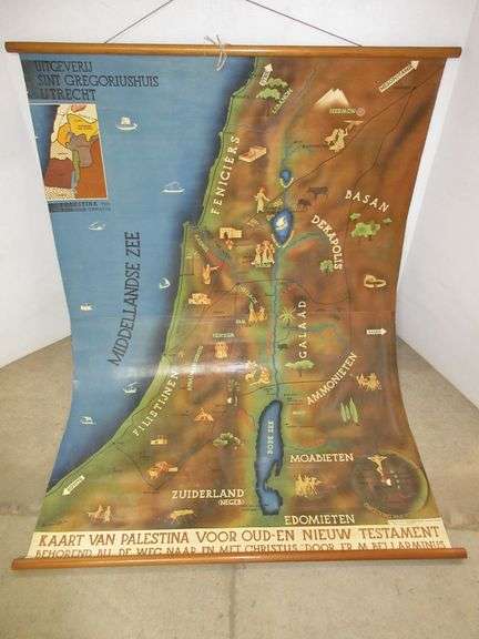 One antique, very large cloth map of ancient Israel, Jerusalem, Syria ...