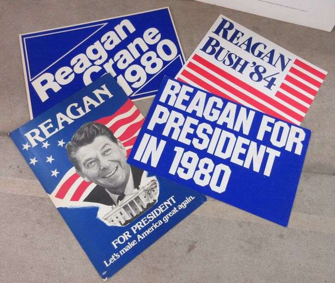 Ronald Reagan Political Signs, up to 31"H, have wear - Albrecht Auction ...