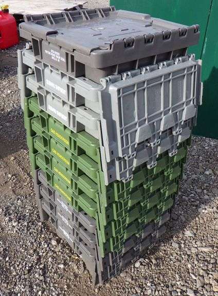 (10) Storage totes with folding lids, 10" x 10" x 6 1/2", good ...