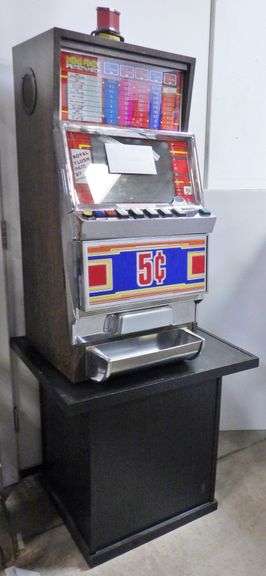 Older poker slot machine with stand, nickel play, 1-5 coins, plays ...