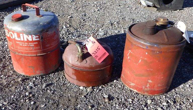 (3) Older metal gas cans, usable condition - Albrecht Auction Service