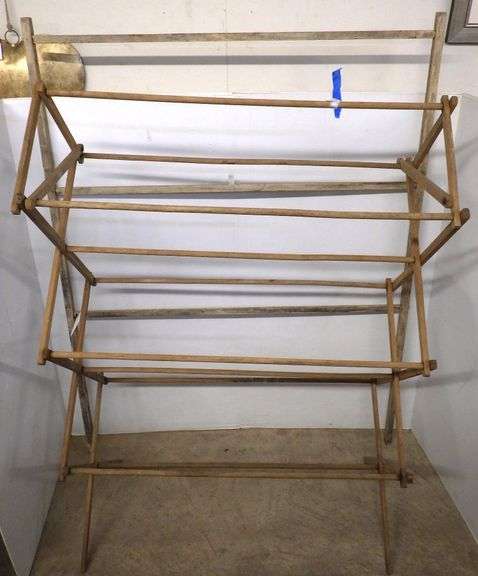 Older laundry drying rack, approx. 43"W x 56"H, one rail repaired ...