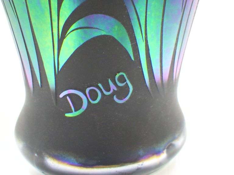 Fenton Art Glass vase, black amethyst faverne cut cameo glass ...