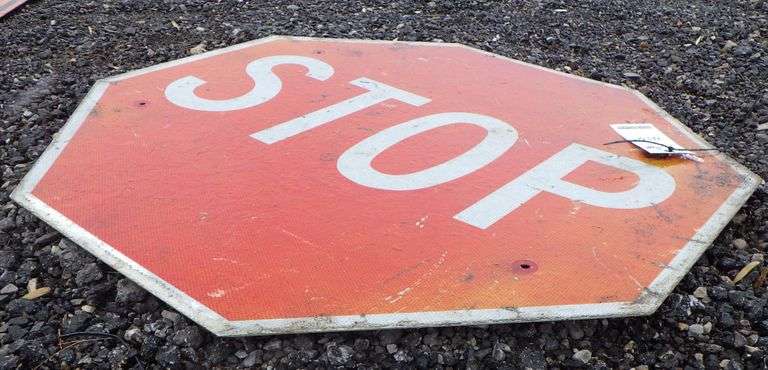 "Stop" sign, 3"W x 3'H, scratches and wear - Albrecht Auction Service