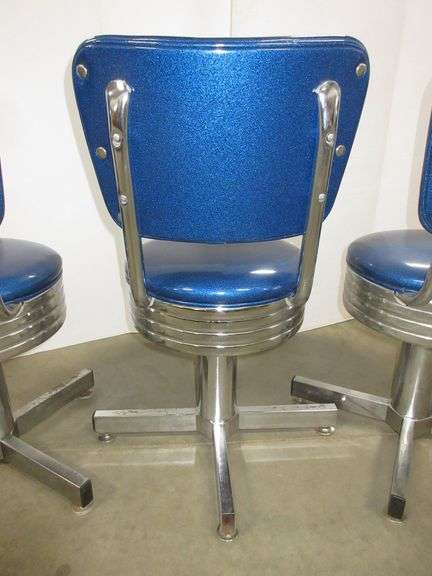 (4) Retro soda shop chairs, metallic blue, seats swivel, 18"H seat, 31 ...