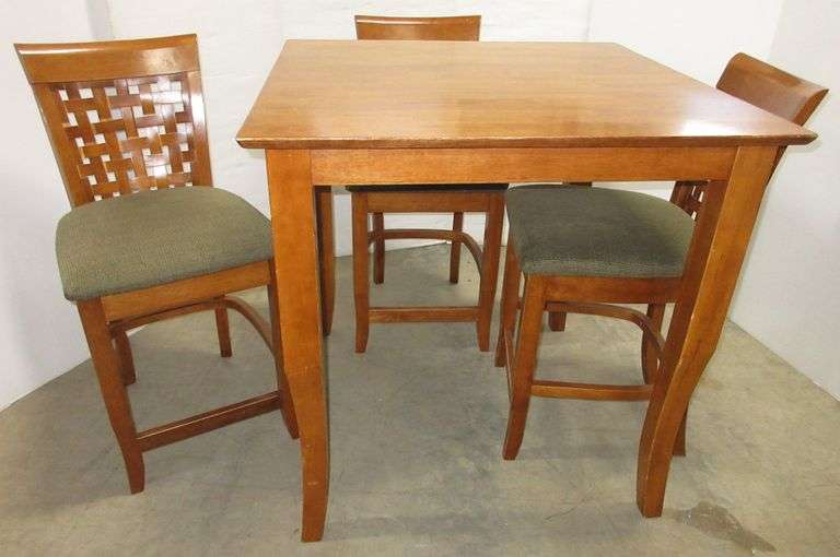 Table with (3) Chairs, table- 36"W x 36"H, good, some edge rubs ...