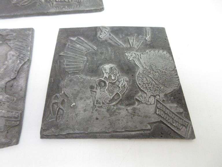 (5) Older heavy metal stamps, unknown origin or use, all approx. 4" x 4 ...