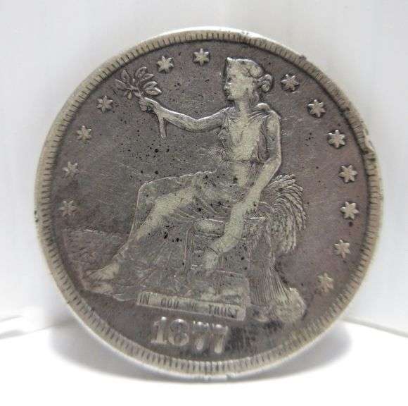 Genuine 1877-S Seated Liberty Trade Dollar, 90% Silver, nice, very fine ...