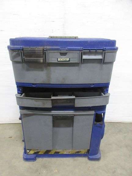 Bench top tool chest with wheels, 19"W x 10"D x 27"H, needs one drawer ...