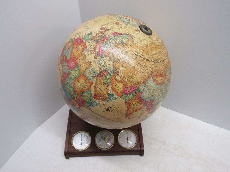 1980 Lighted 12" World scan spot globe weather lamp barometer, Denmark ...