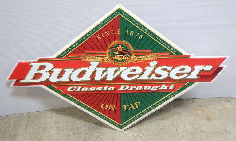 Budweiser Classic Draught Beer Advertising metal sign, 35"W x 22"H ...
