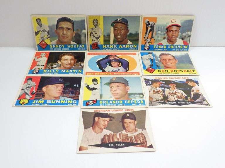 (10) 1960 Topps baseball star cards, including: Sandy Koufax, Hank ...