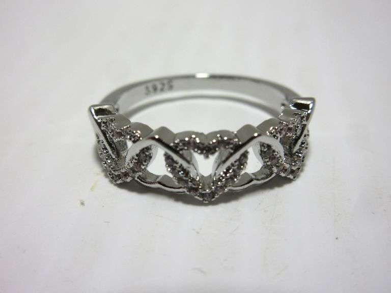 Womens silver marked S925 ring with twining hearts, size 9, new, Except ...