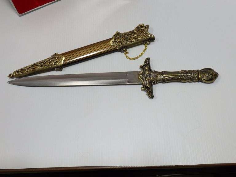 Athame/Ceremonial dagger with sheath, wood handle, and carving, 13"L in ...