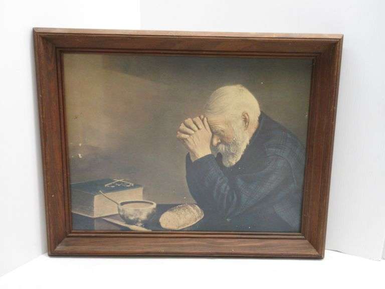 Classic print, old man praying over bread, in frame size 24"W x 18 1/2 ...