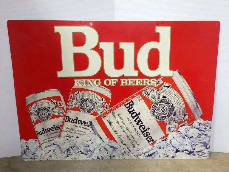 Large Budweiser tin beer sign, 36" x 36", in nice condition - Albrecht ...