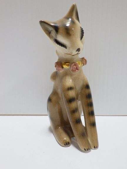 Vintage 1950s long body porcelain princess siamese cat figure with ...