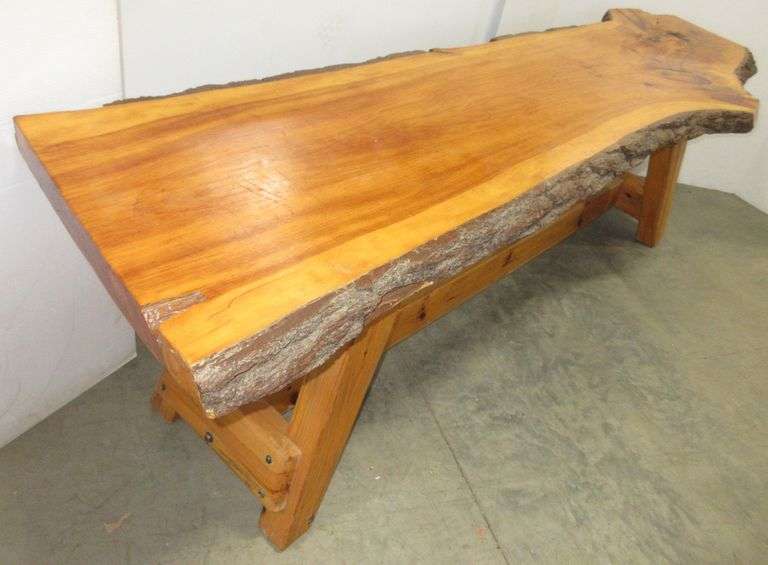 Live edge pine table, 110"L x 30"D x 30 1/2"H, very solid, bolted base ...