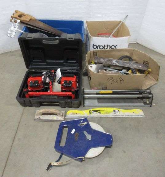 (3) Boxes of misc. tools, includes: Electrical, pipe wrenches, tile ...