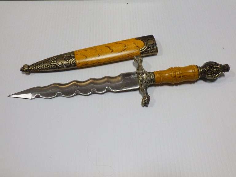 Athame/Ceremonial dagger with sheath, wood handle, and carving, 13"L in ...