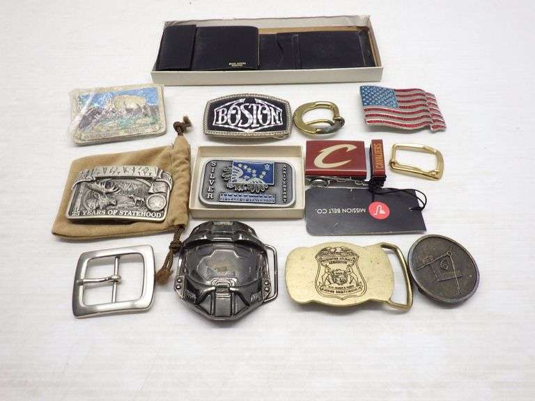 Older to newer men's belt buckles, includes: Mission Belt Co. Cavaliers ...