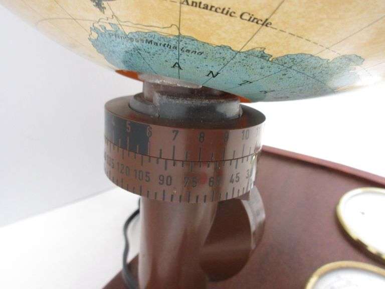1980 Lighted 12" World scan spot globe weather lamp barometer, Denmark ...