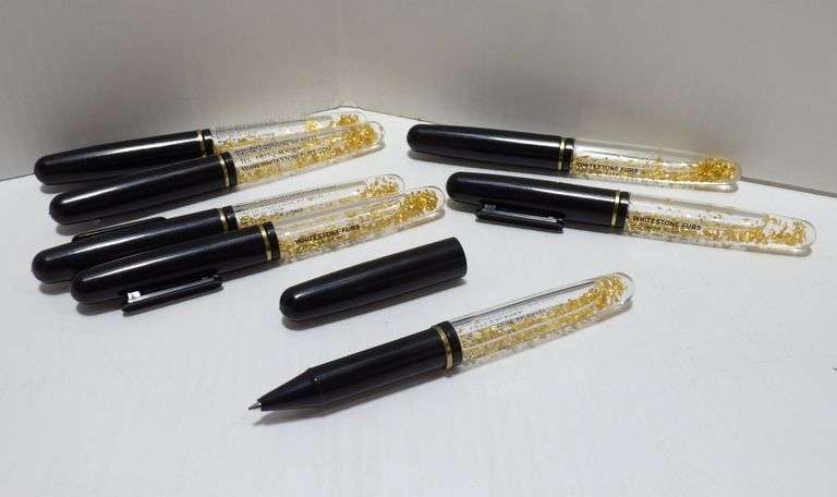 (7) Older advertising floaty pens with gold leaf flakes, all work, from ...
