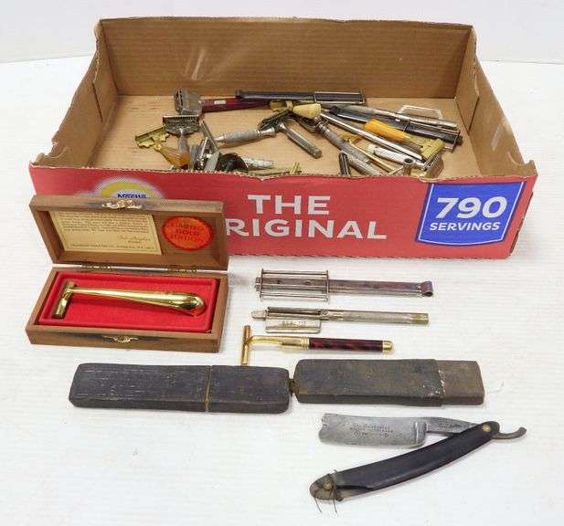 (30) Antique razors, includes: Straight razor, brass, roller models ...