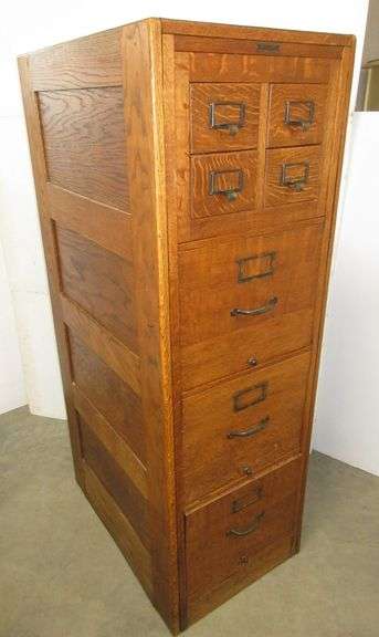 1906 Amberg File and Index oak cabinet with three filing drawers, and ...