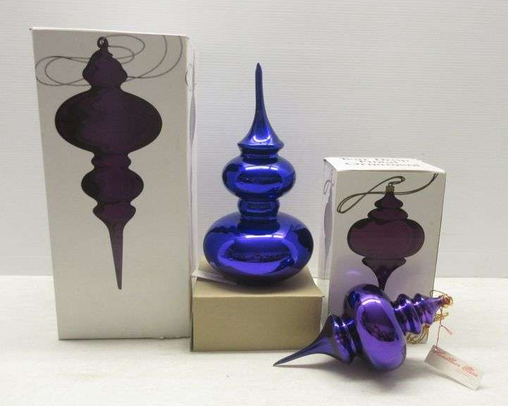 (2) dept. 56 purple hand blown glass jumbo size and teardrop finial ...