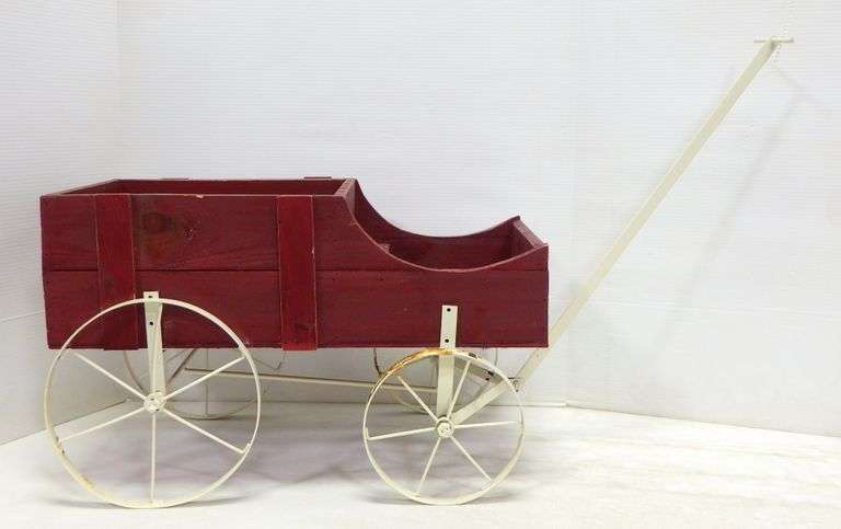 Small wooden wagon, 12"W x 21 1/4"D x 13 1/8"H, has some chips ...