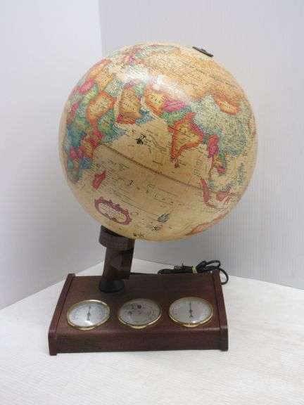 1980 Lighted 12" World scan spot globe weather lamp barometer, Denmark ...